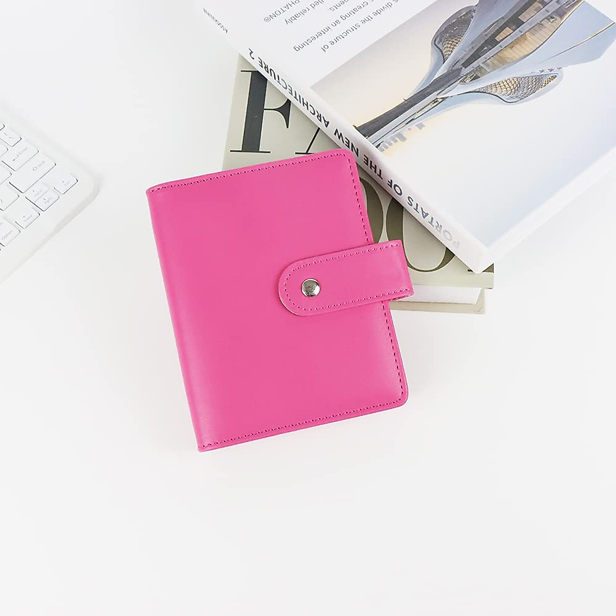 A7 Planner Binder, Rose Red PU Leather Binders with 6pcs Binder Dividers and 12pcs Zipper Binder Pouch Set, 6 Rings Snap Button Closure Loose Leaf Budget, Envelopes System, File Folders (Rose Red)