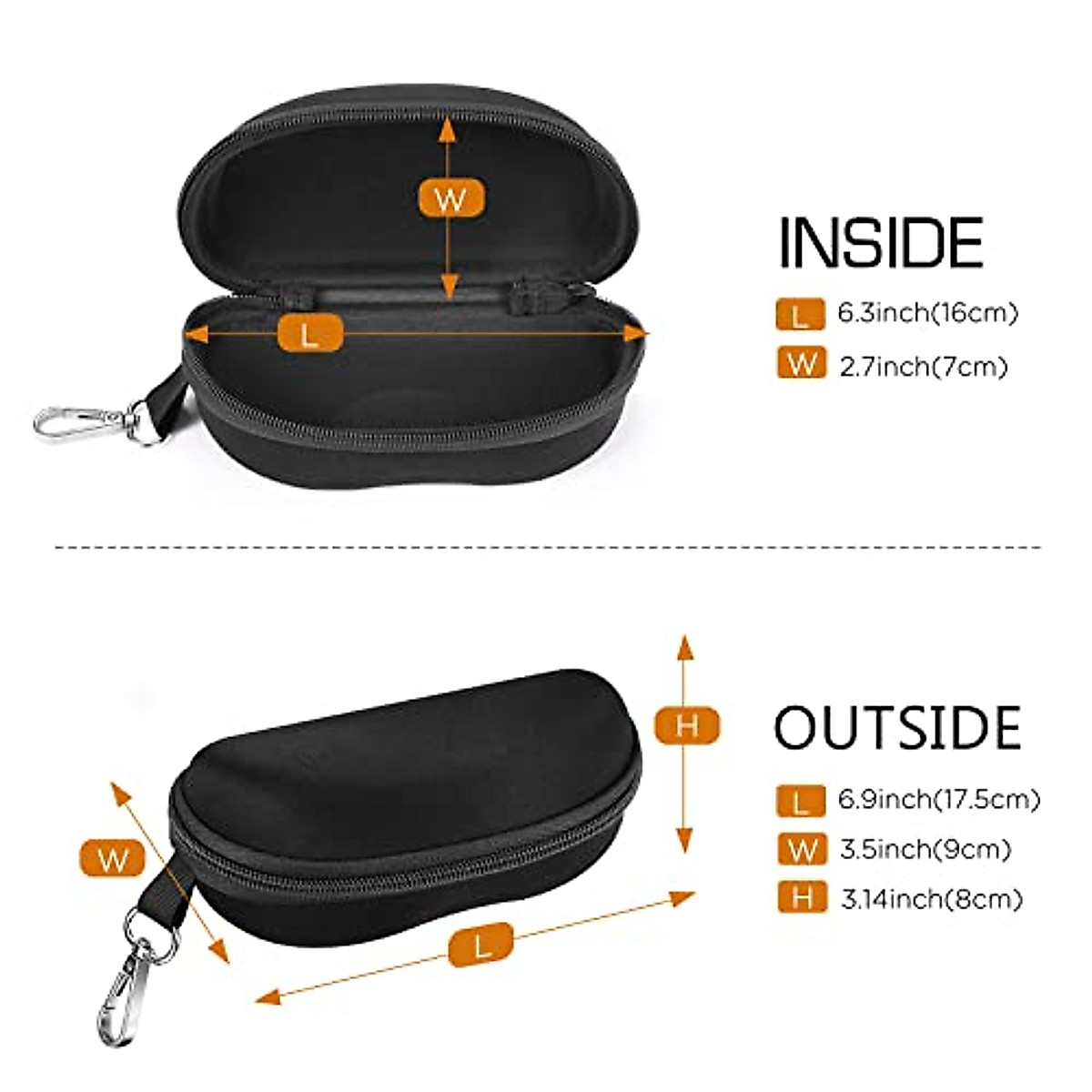 MoKo Storage Case for Safety Sunglasses, EVA Semi Hard Shell Sunglasses Case with Belt Clip, Scratch-Resistant Protective Eyeglasses Carrying Case, Black