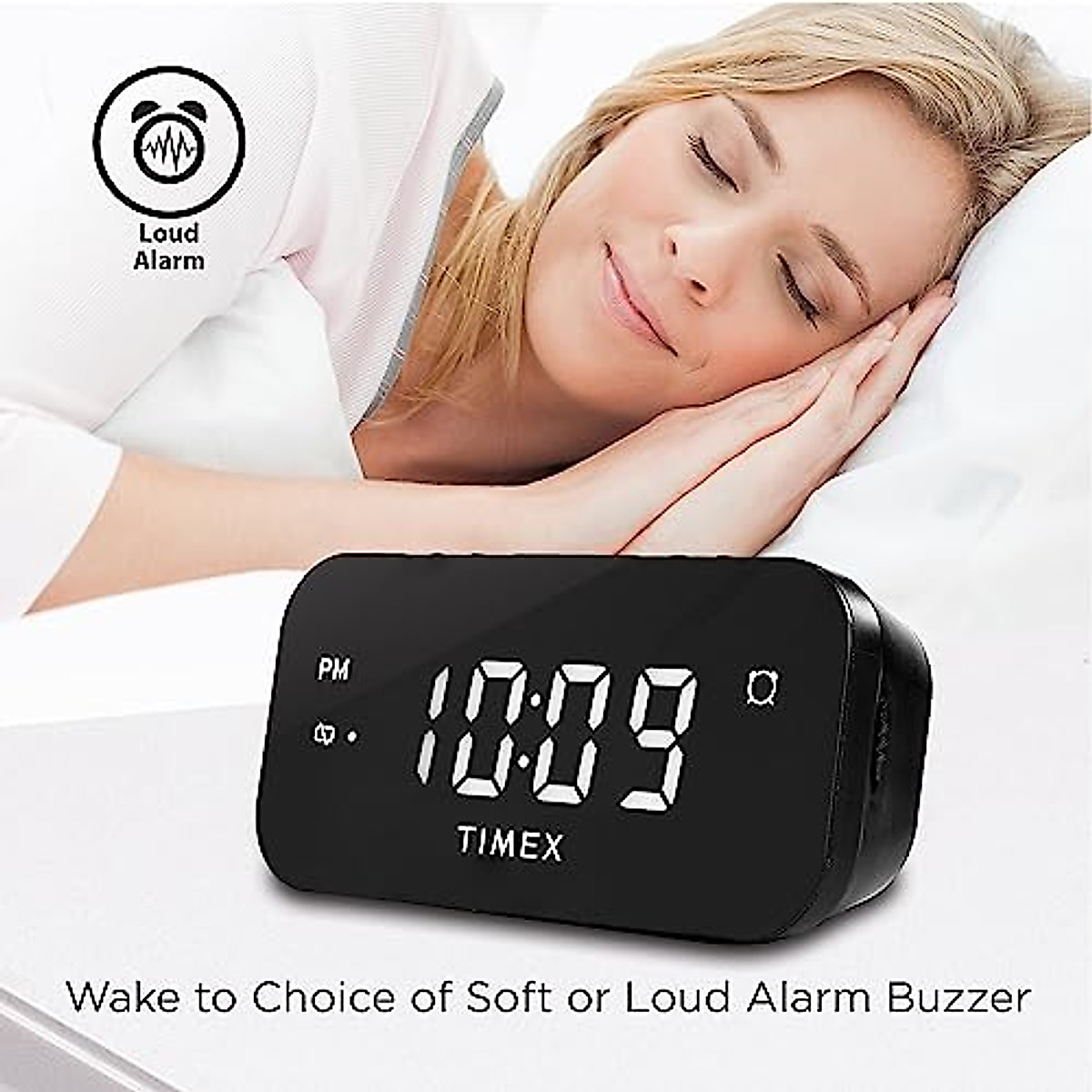Timex Alarm Clock with Large Display, Digital Alarm Clock for Bedroom Includes 120V Universal Power Adapter (T121B - Black)