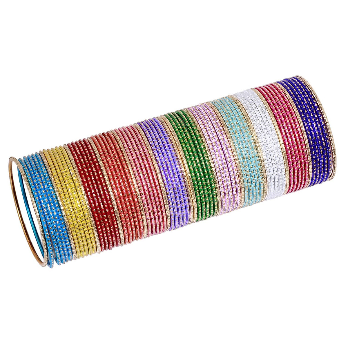 Sukh Collection Jewellery Indian Bollywood Exclusive Multi Color 72 Pcs Plain Outfit Matching Multi Color Bangles Bracelets Churi Box Women Wedding Bridal Party Jewellery (2.4)