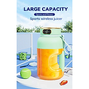 42 Oz The Ovidian Portable Juicer, 2-In-1 Ovidian Large Capacity Juicer Cup, Multifunctionalportable Blender for Smoothies With Digital Display for Sports, Fitness and Daily Life (Green-double cover)