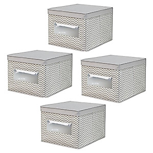 mDesign Large Soft Stackable Fabric Baby Nursery Storage Organizer Holder Bin Box with Front Window/Lid for Child/Kids Bedroom, Playroom, Classroom, Spira Collection, 4 Pack, Taupe/Natural
