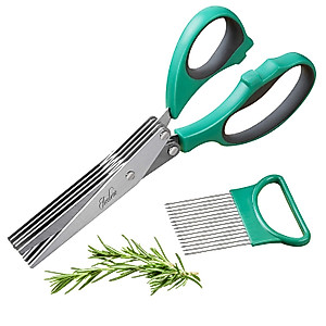 Herb Scissors Set with 5 Multi Stainless Steel Blades, Safe Cover and Cleaning Comb, Multipurpose Kitchen Chopping Shear, Mincer, Sharp Dishwasher Safe Kitchen Gadget, Culinary Cutter Chopper