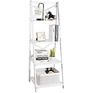 LUARANE Modern 4-Tier Ladder Shelf, Wooden Bookshelf with X-Shaped Frame, Free Standing Bookcase with 4 Open Storage Shelves, Organizer Shelf for Living Room Kitchen Office (2, White)