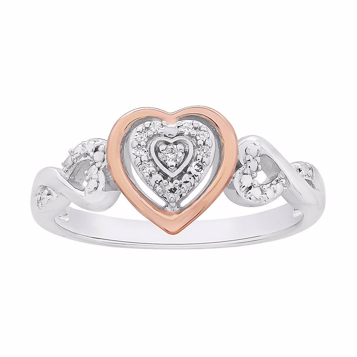 14K Rose Gold Plated .925 Sterling Silver Diamond Accented Three Heart Infinity Promise Ring (I-J Color, I2-I3 Clarity) - Size 5