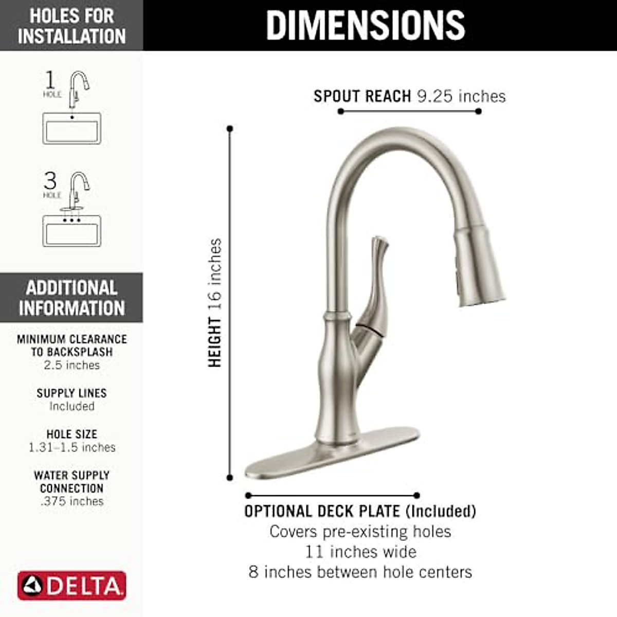 Delta Faucet Ophelia Brushed Nickel Kitchen Faucet with Pull Down Sprayer, Kitchen Sink Faucet, Faucet for Kitchen Sink, Magnetic Docking, SpotShield Stainless 19888Z-SP-DST