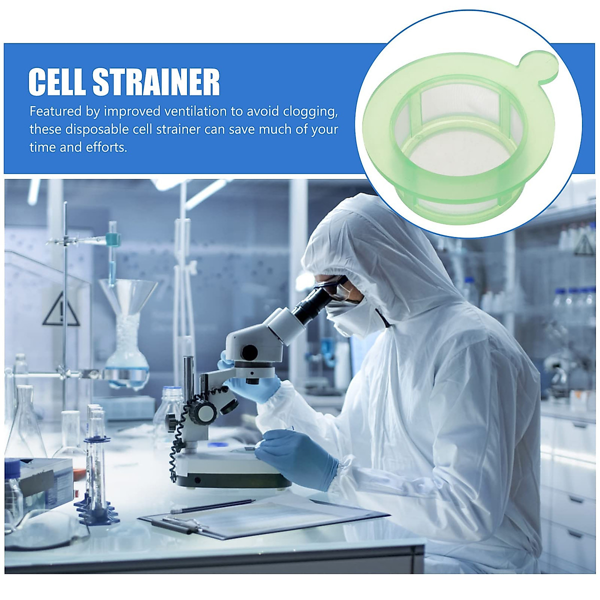 ULTECHNOVO 2pcs Cell Strainer 100μm Disposable Cell Filters Laboratory Experiment Test Cell Sieve