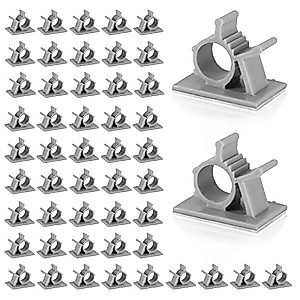 Viaky Grey Cable Clips, 50 Pack Self Adhesive Cord Holders, Reusable Cords Wrap Adjustable Hook Wire Management Ideal Gift for Organizing Cable Wires-Home, Car, Office, Desk, Wall, Nightstand