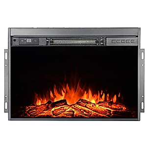Barton 1500W Electric Insert Fireplace 3D-Flame Stove Adjustable Flame Timer Heater Firebox Logs with Remote Control, Black