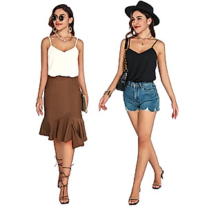 MANGOPOP Women's Bodysuit V Neck Spaghetti Strap Tank Tops Cami Backless Sleeveless Loose Fit Blouse Body Suits Sexy Casual