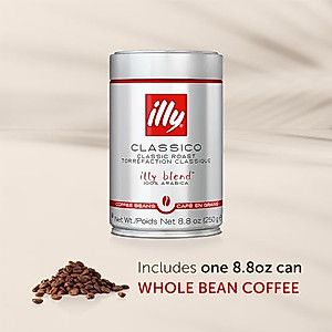 illy Whole Bean Coffee - Perfectly Roasted Whole Coffee Beans – Classico Medium Roast - with Notes of Caramel, Orange Blossom & Jasmine - 100% Arabica Coffee - No Preservatives – 8.8 Ounce