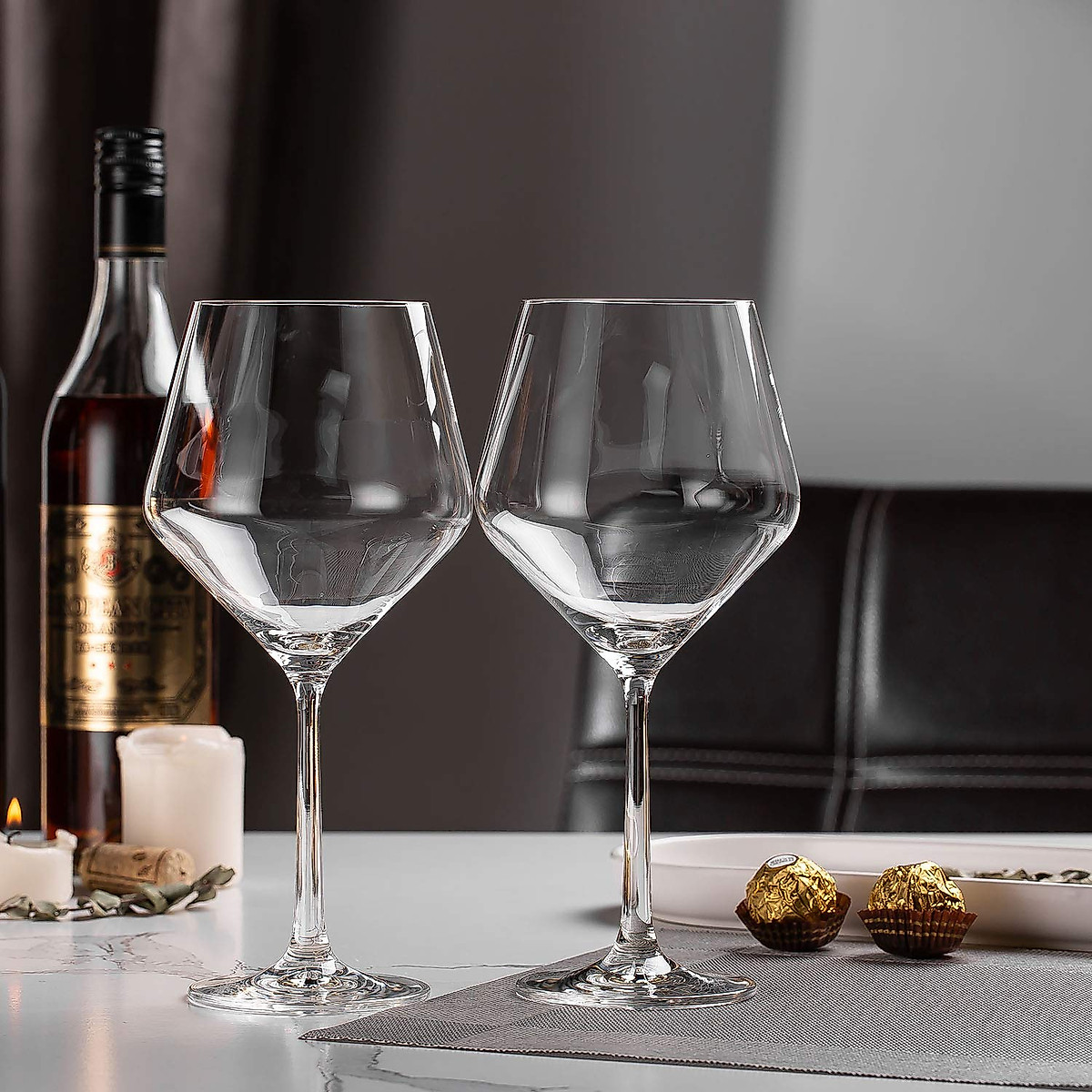 KOSIUN, Wine Glasses, Hand Blown,Large Bowl, Lead-Free Crystal, Long Stem, 23-Ounces, Burgundy, Set of 4