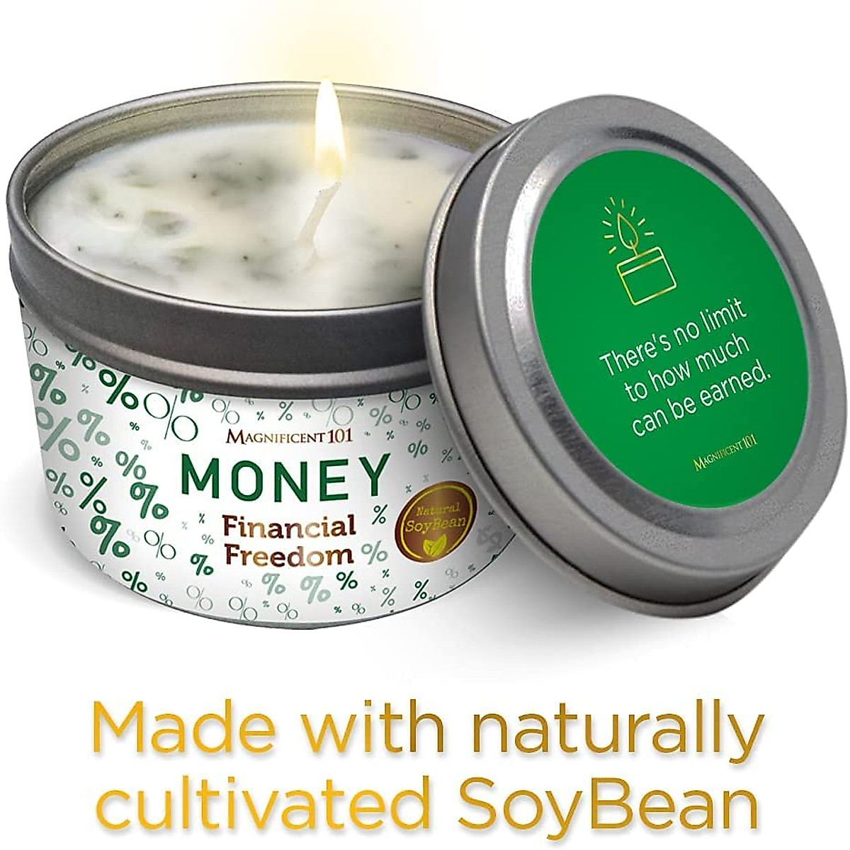 MAGNIFICENT 101 Money Financial Freedom Aromatherapy Candle − Clove, Cinnamon, Citronella Scented Natural Soybean Wax Tin Candle for Purification and Chakra Healing