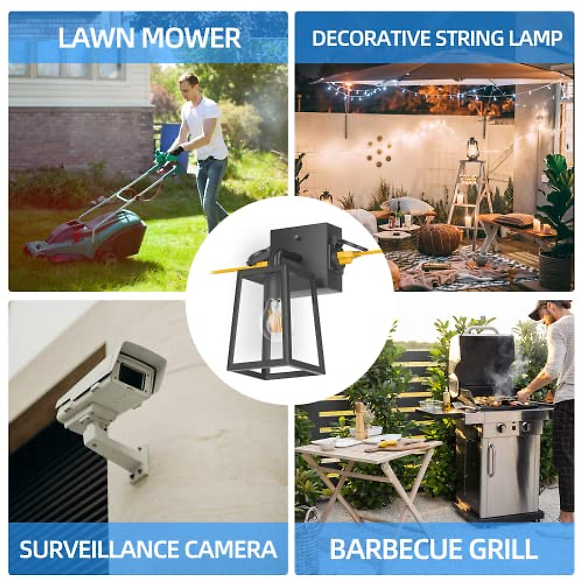 SPECILITE Dusk to Dawn Porch Lights with 2 Outlets, Waterproof & Anti-Rust Outdoor Light Fixture, Black Finish Exterior Light Fixture for Garage, Patio, Garden