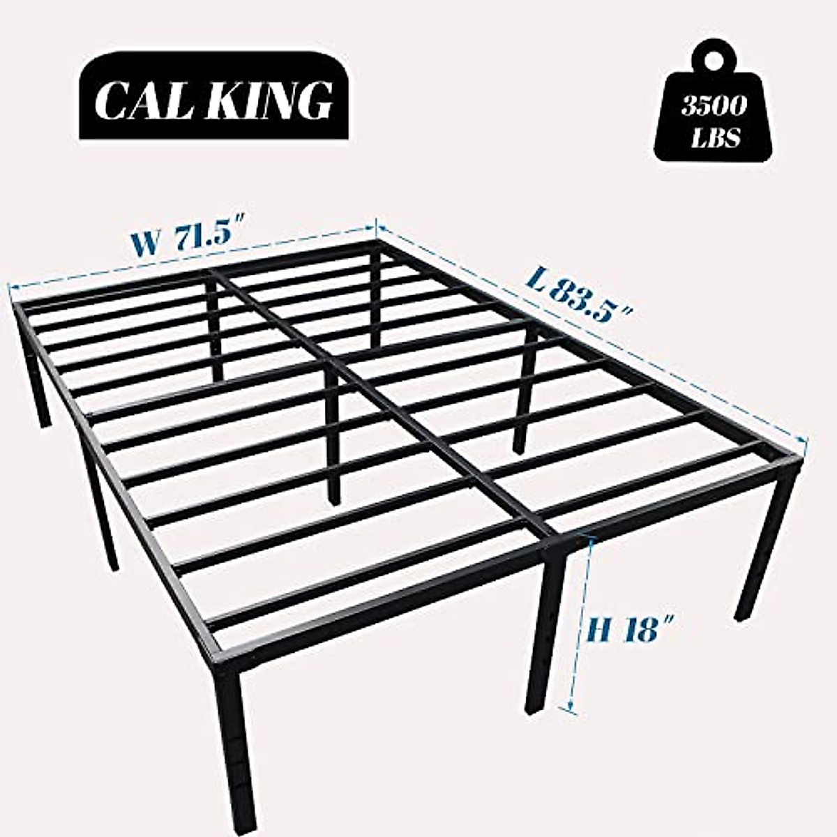 Chezisam 18" High California King Size Bed Frame Heavy Duty Metal Platform Bed Can Hold 3500lbs Cal King Mattress Base with Underbed Storage Space No Box Spring Needed