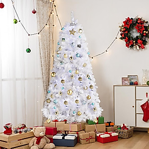 6ft Premium White Prelit Artificial Christmas Tree,Artificial Xmas Decoration Tree,Artificial Spruce Hinged Christmas Tree,Pre-Lit Artificial Xmas Tree,with Lights,for Home Office Party Decorations
