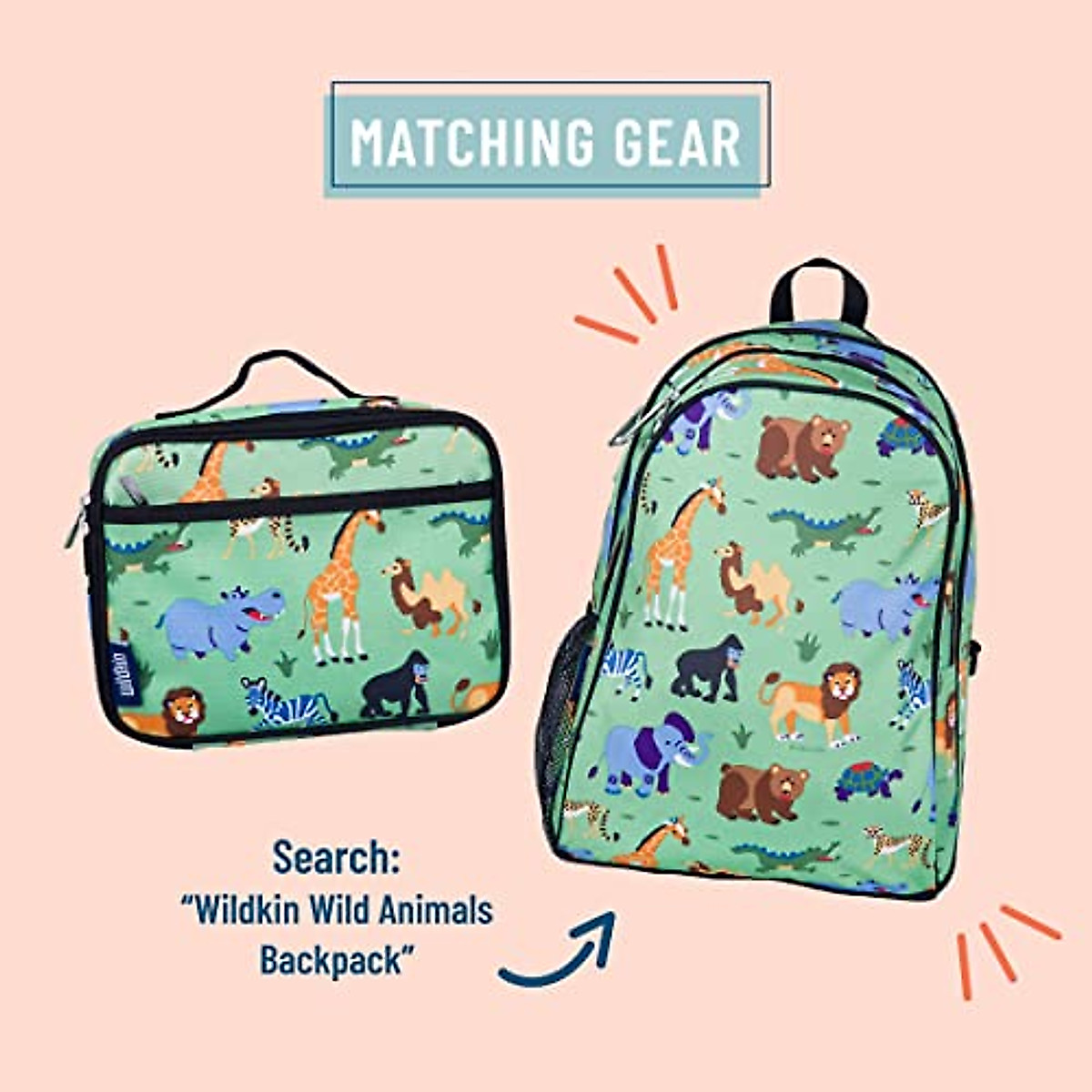 Wildkin Kids Insulated Lunch Box Bag for Boys & Girls, Reusable Kids Lunch Box is Perfect for Early Elementary Daycare School Travel, Ideal for Hot or Cold Snacks & Bento Boxes (Wild Animals)