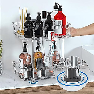 NIHEHAG 2 Tier Clear Under the Sink Organizer-Slide-Out Bathroom Cabinet Organizer With Hook/Cup/Dividers Acrylic Under Bathroom Sink Organizer and Storage for Medicine, Kitchen, Pantry, Cabinet