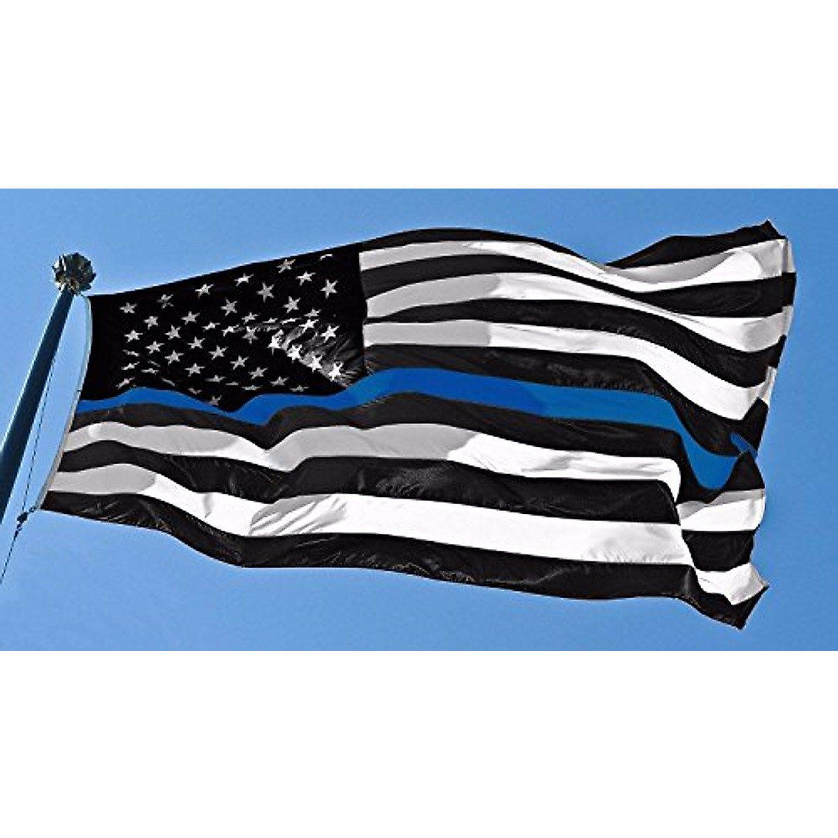Thin Blue Line Flag, 3x5 FT Blue line Flag Made in US, with Embroidered Stars, Sewn Stripes, Brass Grommets, UV Protection, 300D Nylon Black White and Blue