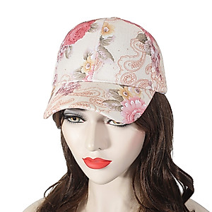 ZLYC Women Fashion Floral Print Baseball Cap Hawaiian Adjustable Snapback Dad Hat (Beige)