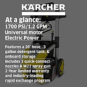 Karcher K1700 1700 PSI 1.2 GPM TruPressure Electric Pressure Washer - 2125 Max PSI Power Washer with 3 Nozzles for Cleaning Cars, Siding, Driveways, Fencing, & More