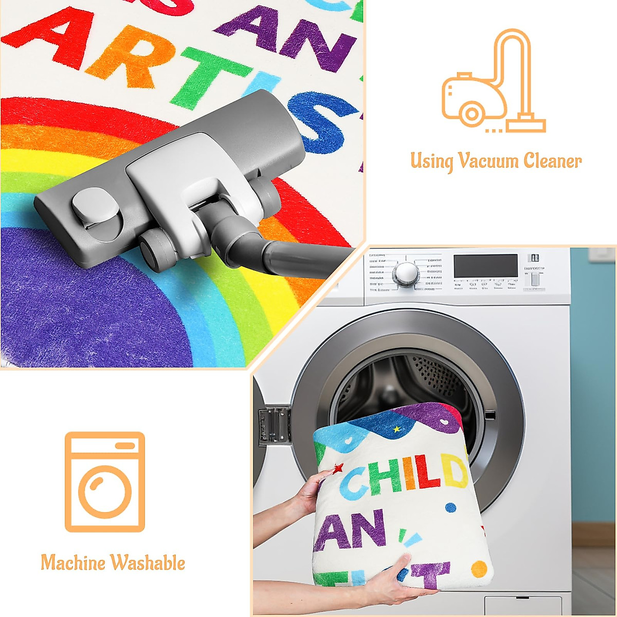 AKASISRUG Rainbow Kids Rug, Washable Colorful Area Rug for Kids Room, Non-Slip Play Mat, Baby Crawling Mat, Kids Carpet Ultra Soft Play Rug for Classroom Playroom Bathroom (59X39.4 INCH)