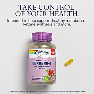 SOLARAY Berberine 500 mg from Indian Barberry Root, Berberine HCl Extract for Healthy Metabolism and Ketone Synthesis Support, AMPK Activator, 60 Day Guarantee