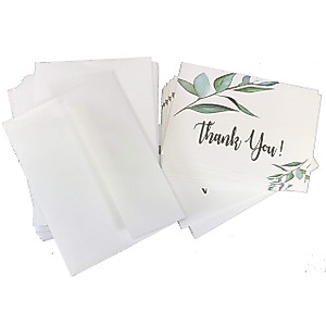 25 Greenery Thank You Cards (Flat not Foldable) With 25 Envelopes For Weddings, Engagements, Birthday, Baby or Bridal Shower, Housewarming Thanks Invites.