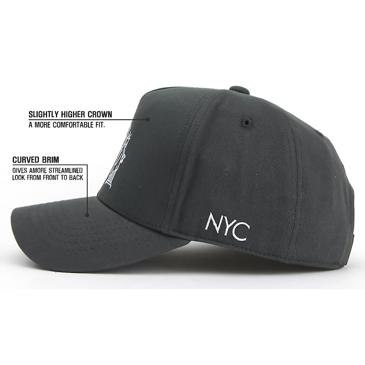 Flipper NY NYC New York City Statue of Liberty Logo Structured Cotton Ballcap Baseball Cap Adjustable Snapback Hat (Small ~ Medium, Charcoal)