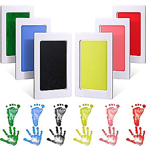 Outus 18 Pieces Baby Inkless Handprint and Footprint Kit 6 Safe Hand and Foot Ink Pad Clean Touch Dog Paw Print Stamp Kit and 12 Card for Newborn Registry Family Keepsake Baby Gift (Small)