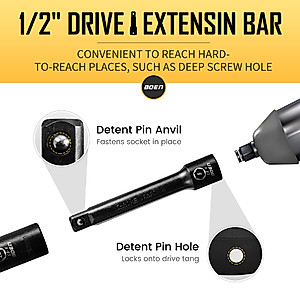 BOEN 35-Piece 1/2" Drive Deep Impact Socket Set - SAE 3/8"-1-1/4" & Metric 8-24mm, Extensions, Joint & Adapter, Cr-V Steel, Double Lock Case