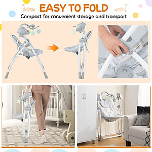 BABY JOY Baby Swing, Portable Baby Rocker with 5 Swing Speeds, 3-Position Adjustable Backrest, 3 Timer Settings, 12 Melodies & 5 Natural Sounds, Electric Compact Baby Swings for Infants