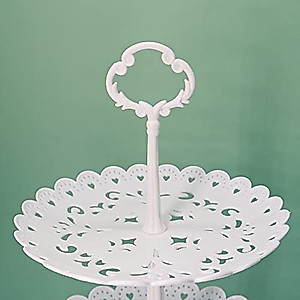 Alysontech 2pcs 3-Tier Plastic Round Cupcake Stand Dessert Plates Mini Cakes Fruit Candy Display Tower White for Kids Birthday Tea Party Baby Shower Serving Tray Big (Round US Stock)