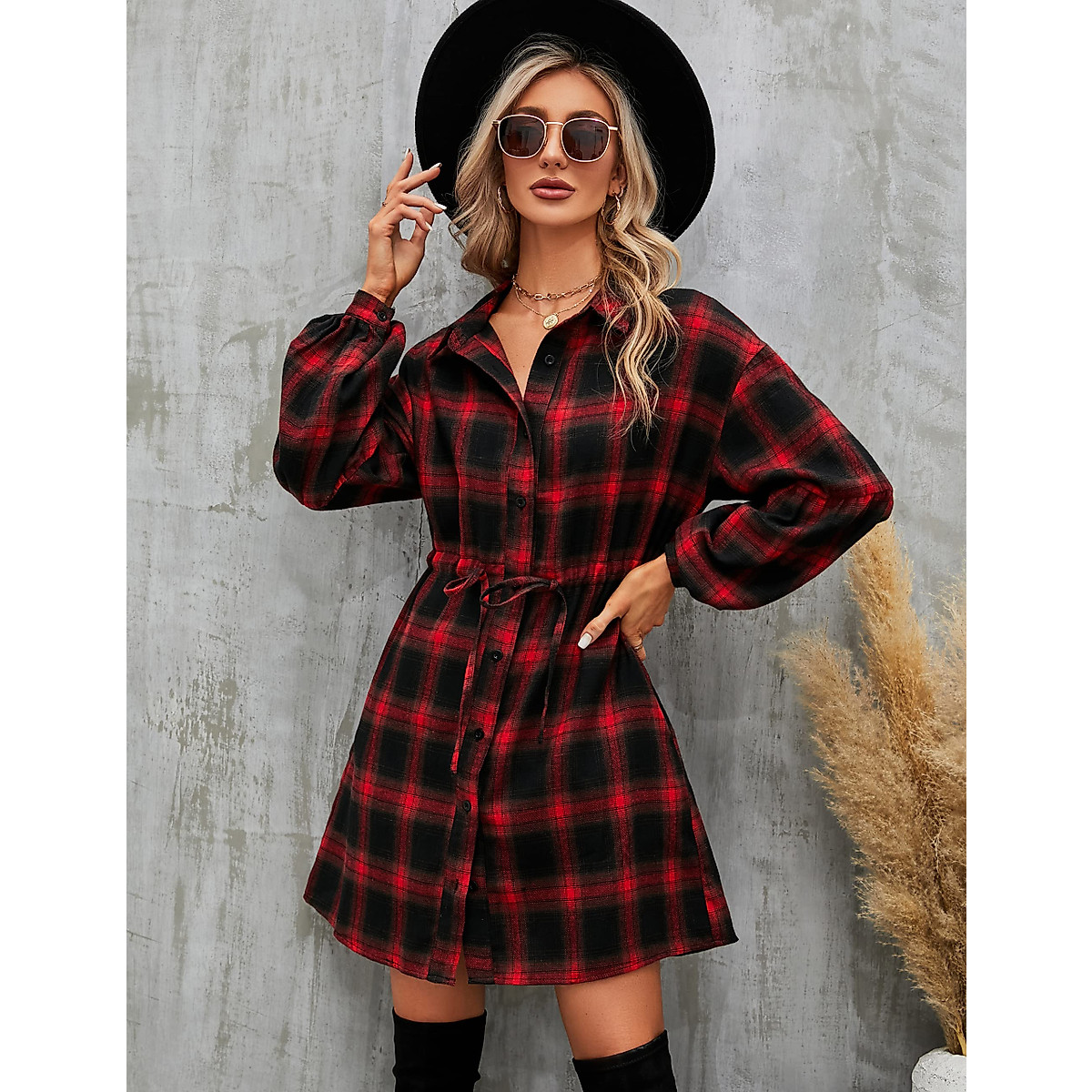 Blooming Jelly Womens Plaid Dresses Flannel Fall Long Sleeve Dresses Christmas Dress Winter Dresses for Women 2023(Large,Red Plaid)