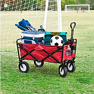 Mac Sports Heavy Duty Steel Frame Collapsible Folding 150 Pound Capacity Outdoor Camping Garden Utility Wagon Yard Cart, Red