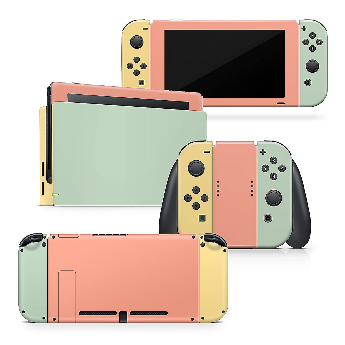 Tacky Design Color Blocking Skin Compatible with Nintendo Switch Skin Wrap Cover, Green Colorwave Skin for Nintendo Switch Stickers, Premium Vinyl 3M Full Wrap Decal.