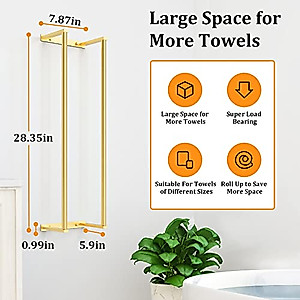 Birosnsy Towel Racks for Bathroom Wall Mounted Rolled Towel Holders Towel Storage Organizer for Small Bathroom Mounted Towel Rack Holds Hand Towels Robes Towels Washcloths in Bathroom/RV/Camper Gold