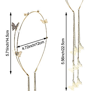 Gold Wedding Butterfly Headband Crystal Tassel Headband for Women Sparkly Rhinestone Fake Earrings Hair Chain Hairhoop Hair Accessories for Women and Girls