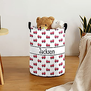 CustomLife Fire Truck Baby Personalized Custom Laundry Hamper Storage Basket Collapsible for Living Room Bathroom Bedroom 14.17 X 19.69 inches