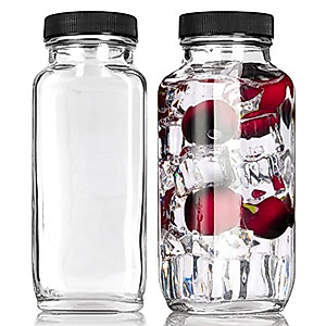 JUVITUS 8 oz Clear Thick Plated Glass French Square Bottle Jar with Lid (2 Pack) Perfect for Home, Travel, Juicing, Kombucha