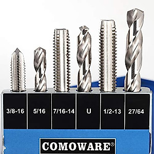 COMOWARE Drill and Tap Sets, HSS Jobber Length Drill Bits with Metal Indexed Case | 18-Piece, 6-32 to 1/2"-13 Tap Sizes