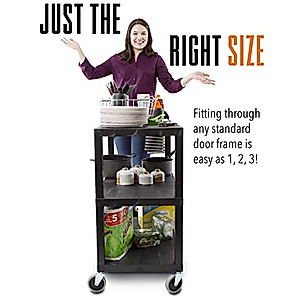 Stand Steady Flat Top Utility Cart by Tubstr | Heavy Duty Service Cart Supports 400 lbs. | Three Shelf Multipurpose Cart Perfect for Home, Garage, Catering, Warehouse & More! (Black / 35 x 18)