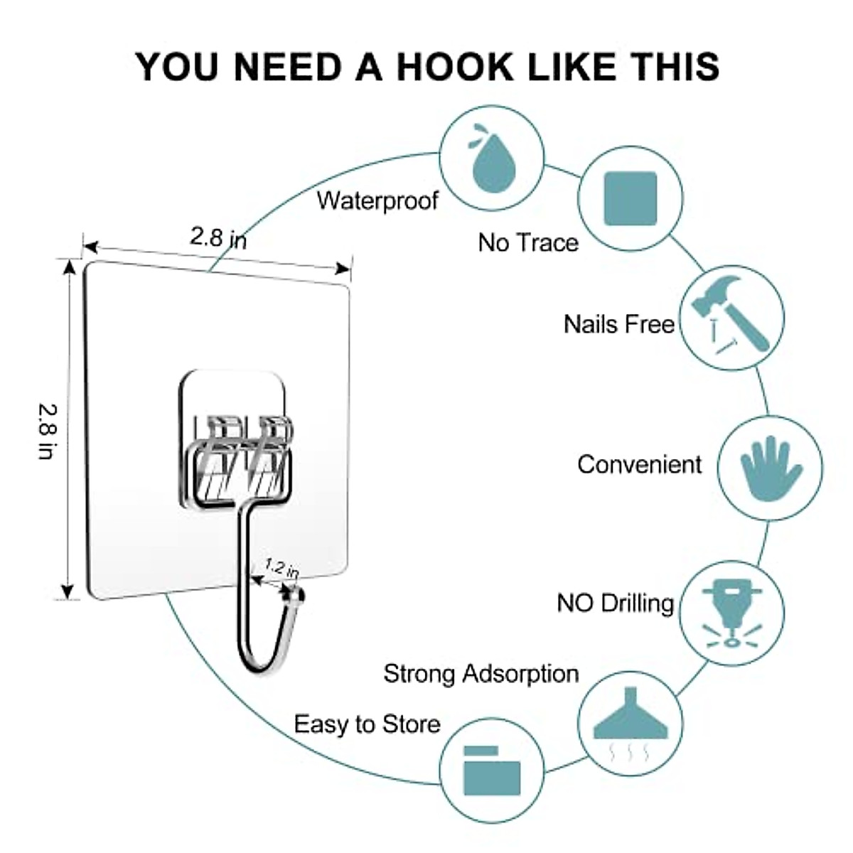 NileHome Adhesive Hooks for Hanging 10 Packs Heavy Duty Wall Hooks Reusable Removable Waterproof Bathroom Hooks Transparent Sticky Hooks for Kitchen Glass Door