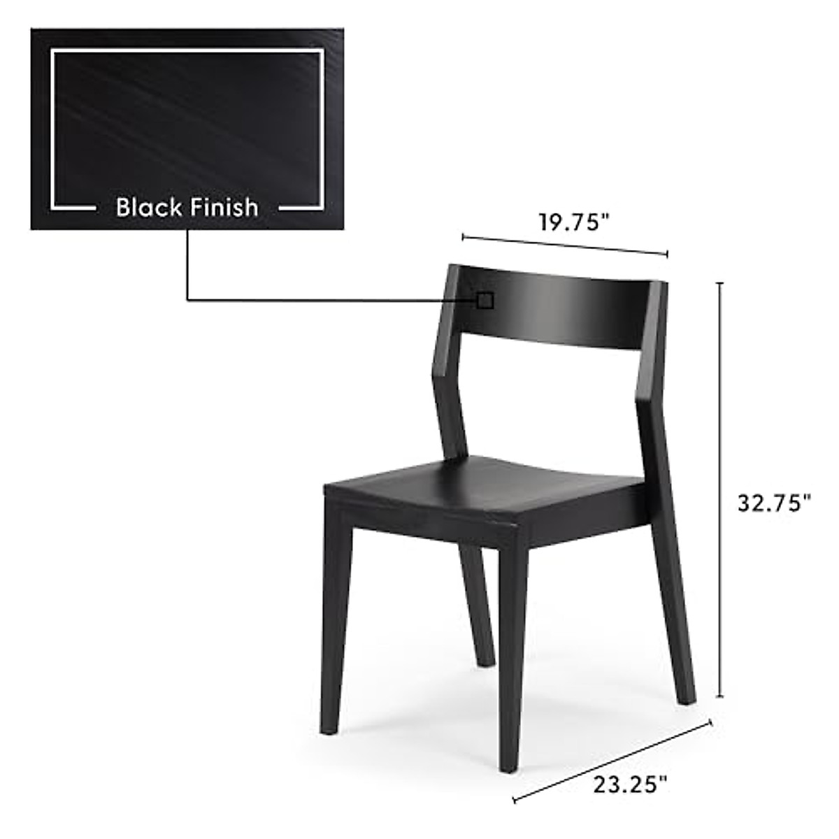 Plank+Beam Modern Dining Chair, Wooden Kitchen and Dining Room Chair, Wood Chair for Office, Living Room, Black