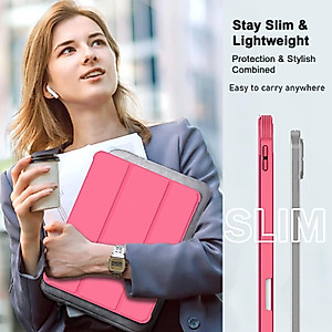 OKP for New iPad Pro 12.9 Case 6th/5th/4th/3rd Generation 2022/2021/2020/2018, 12.9 inch ipad Pro Case with Trifold Stand, 12.9'' Cover with Slim Lightweight Clear PC Back Shell for Women Men, Pink