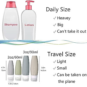 YFLife 3oz Travel Size Bottles TSA Approved Leak Proof, Squeeze Travel Size Containers for Shampoo Silicone Travel Bottles Set for Toiletries