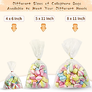 QOIUSO 100pcs Cellophane Treat Bags: 5 x11 Inch Clear Cellophane Bags for Candy Snacks Cookies Holiday Gift Wrapping - Plastic Goodie Bags with 110 Twist Ties for Christmas New Year Party Favors