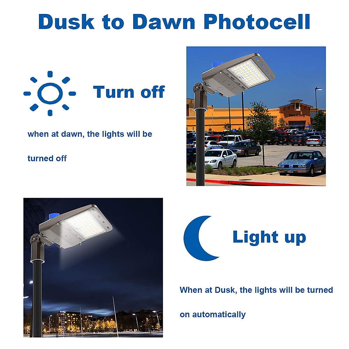 ABODONG LED Parking Lot Light 150W 21,000LM (140LM/W) 5700K LED Street Lights with Adjustable Slip fit Mount Dusk-to-Dawn Photocell Sensor IP66 Outdoor Commercial UL & DLC Certified