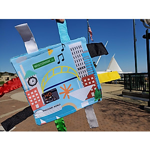 Baby Jack & Co 8x8” Learning Lovey Milwaukee Wisconsin Tag Toys for Babies - Baby Crinkle Toys - Soft & Safe - Learn USA Cities and Shapes - Ideal Baby Toy & Gift BPA Free w/Stroller Clip