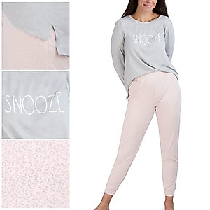 Rae Dunn Womens Pajamas Set–Long Sleeve Hem Top Women’s Pajama with Jogger Pants (X-Large, SNOOZE Light Heather Gray)